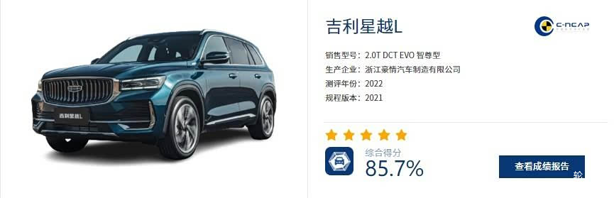 吉利星越L碰撞成绩 综合85.7% C-NCAP五星级标准_车家号_发现车生活_汽车之家