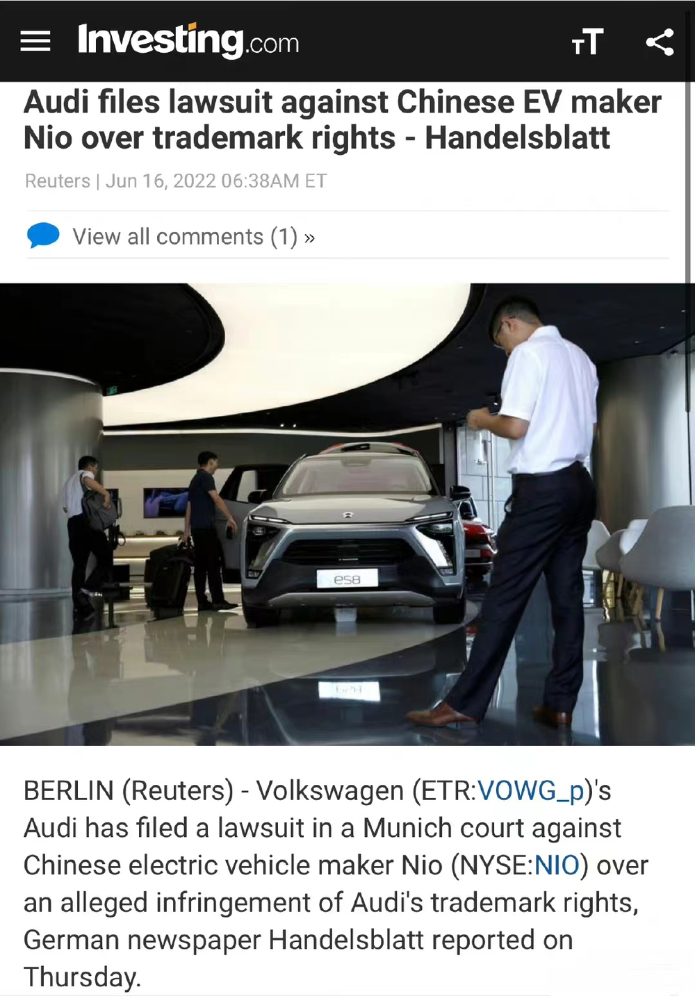 奥迪因S6、S8起诉蔚来ES6、ES8车名侵权！网友神评：怎么不告A4纸_车家号_发现车生活_汽车之家
